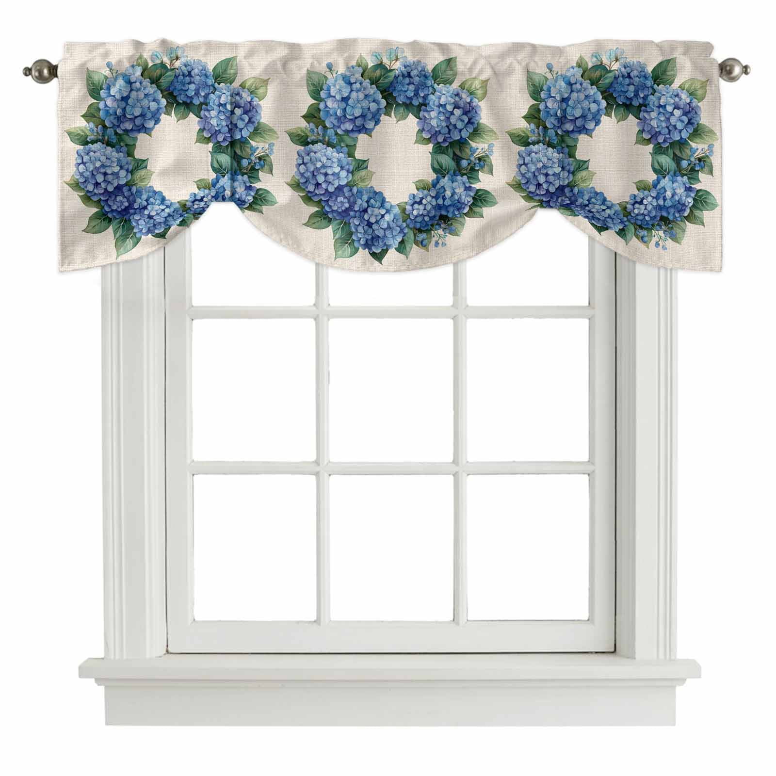 Blue Hydrangea Tie Up Valance for Windows, Spring Wreath Flower ...