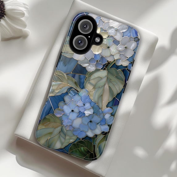 Blue Hydrangea Tough Phone Case | Floral PRINTED Stained Glass Design ...