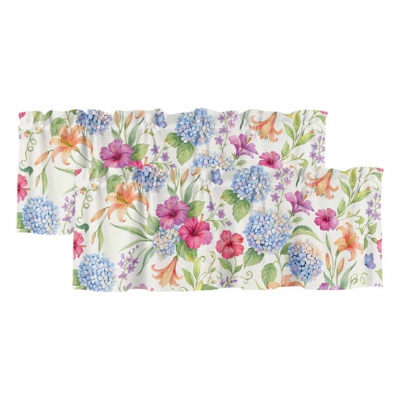 Blue Hydrangea Valances for Window 2 Pack, Orange Lily Red Purple ...