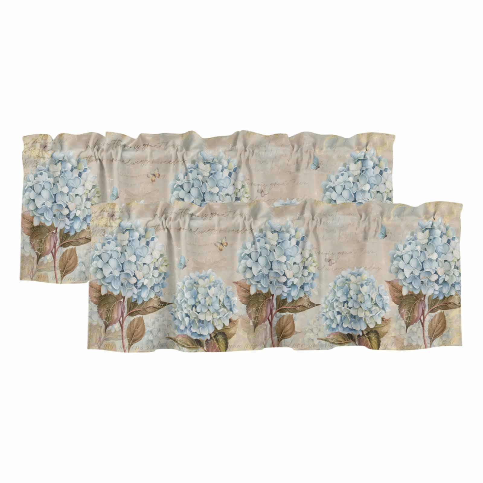 Blue Hydrangea Valances for Windows, Decorative Rod Pocket Window ...
