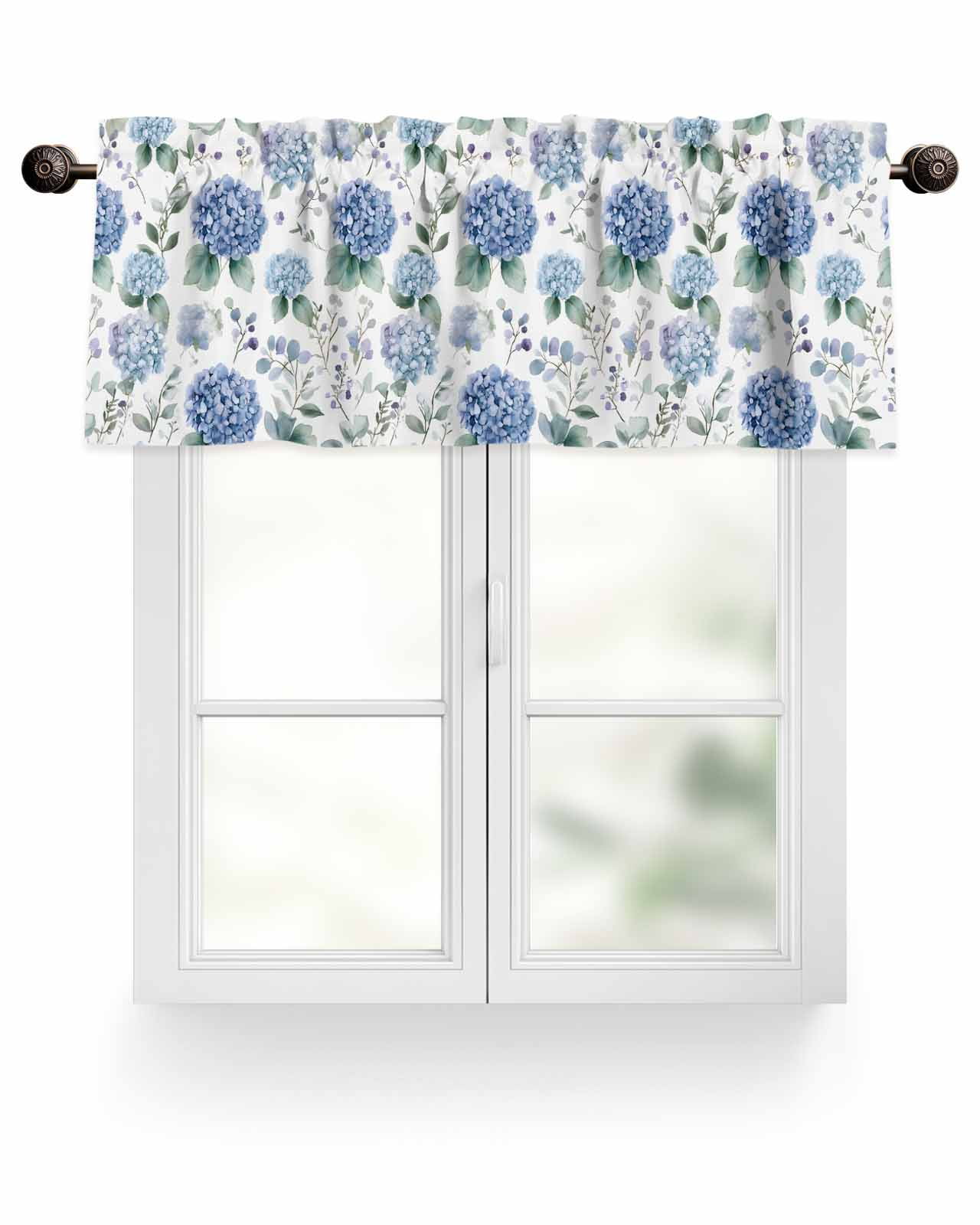 Blue Hydrangea Valances for Windows Eucalyptus Leaves Watercolor Plant ...