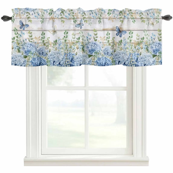 Blue Hydrangea Valances for Windows Farmhouse Kitchen Curtains Valances ...