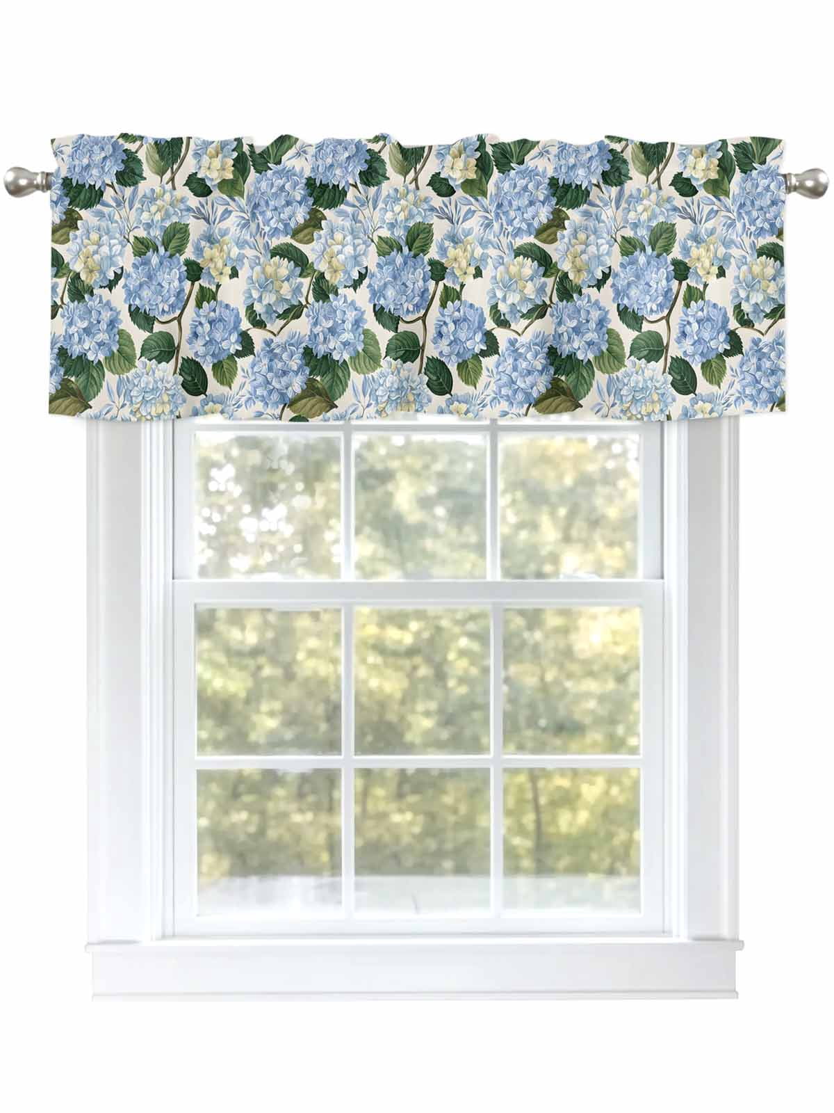 Blue Hydrangea Valances for Windows Floral Country Farmhouse Watercolor ...