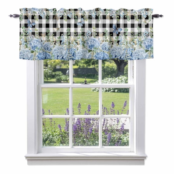 Blue Hydrangea Valances for Windows, Rustic Summer Blue Floral ...