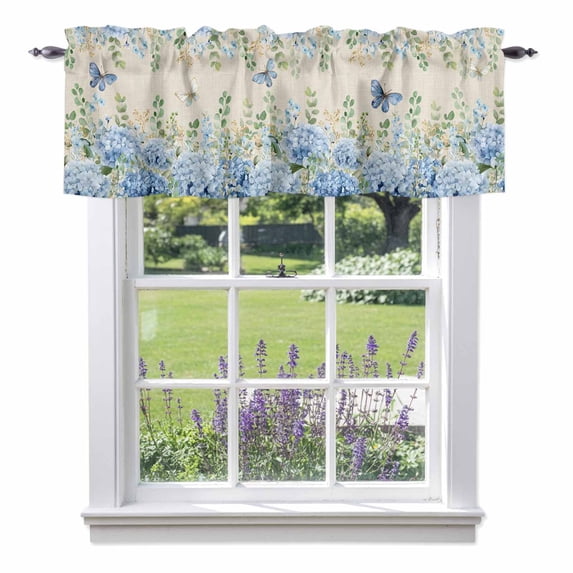 Blue Hydrangea Valances for Windows, Rustic Summer Blue Floral ...