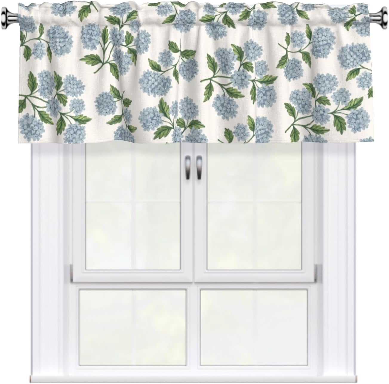 Blue Hydrangea Valances for Windows Spring Summer Floral Rod Pocket ...