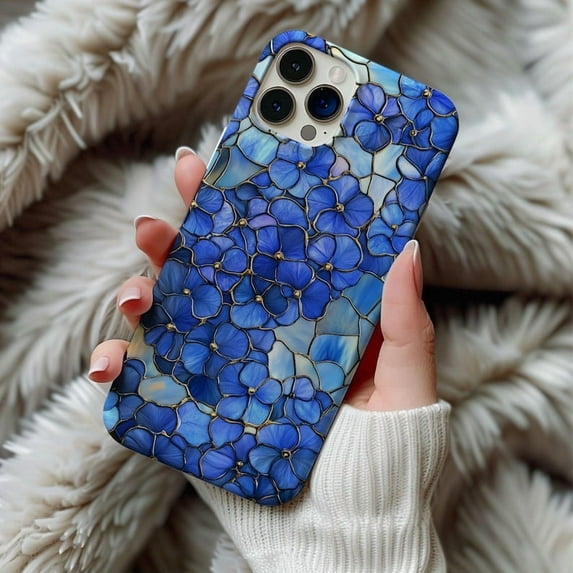 Blue Hydrangea Vintage Stained Glass Phone Case for iPhone 11 12 13 14 ...