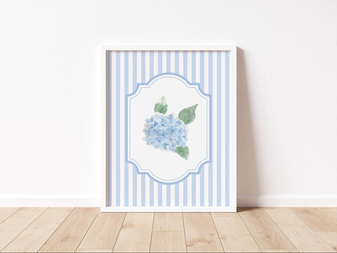 Blue Hydrangea Wall Art, Hydrangea Art Print, Grand Millennial Wall Art ...