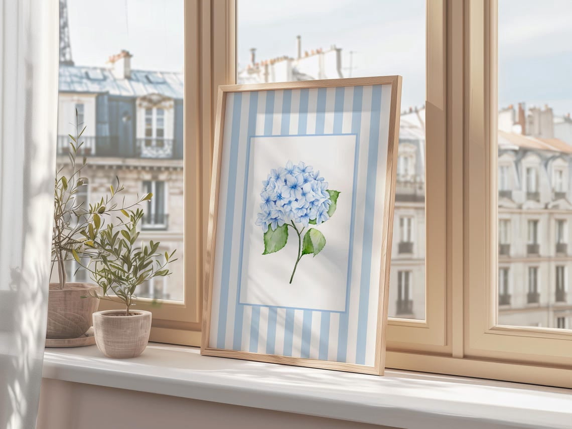 Blue Hydrangea Watercolour Print, Coastal Style Wall Art, Unframed ...