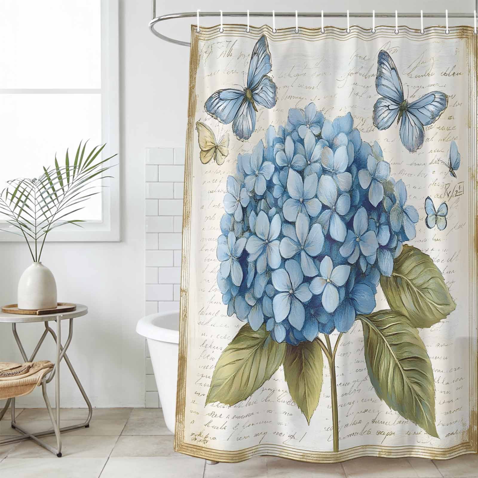 Blue Hydrangea Waterproof Fabric Shower Curtain,Spring Vintage ...