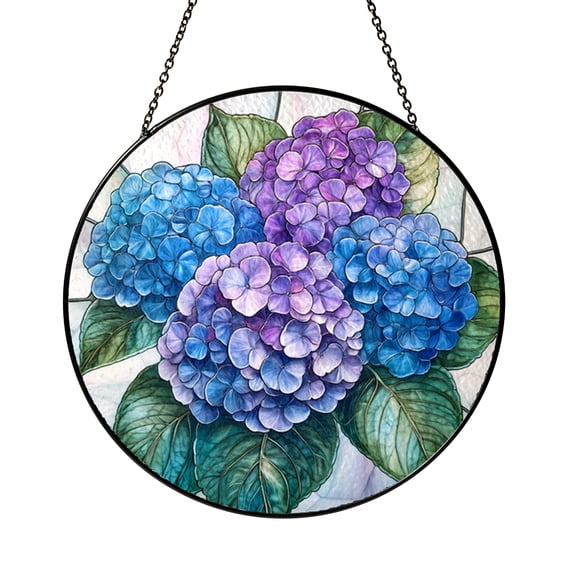 Blue Hydrangea Window Hanging Stained Glass Suncatcher Floral Panel for ...