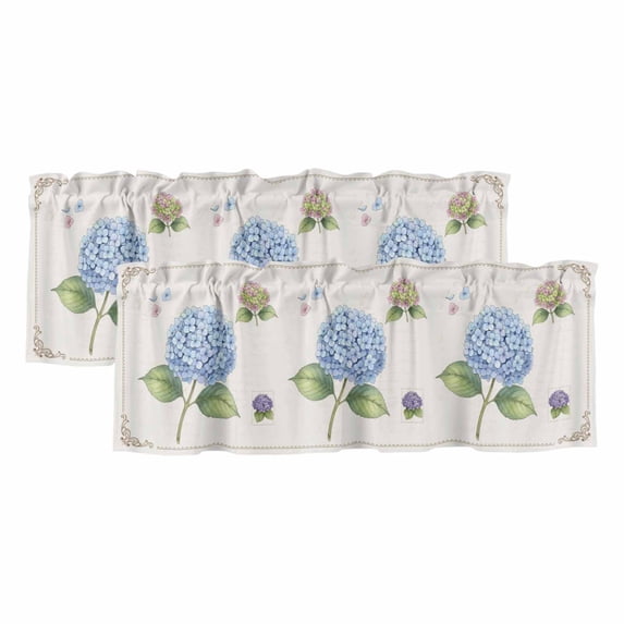 Blue Hydrangeas 2 Panels Kitchen Valance, Country Pastoral Watercolor ...