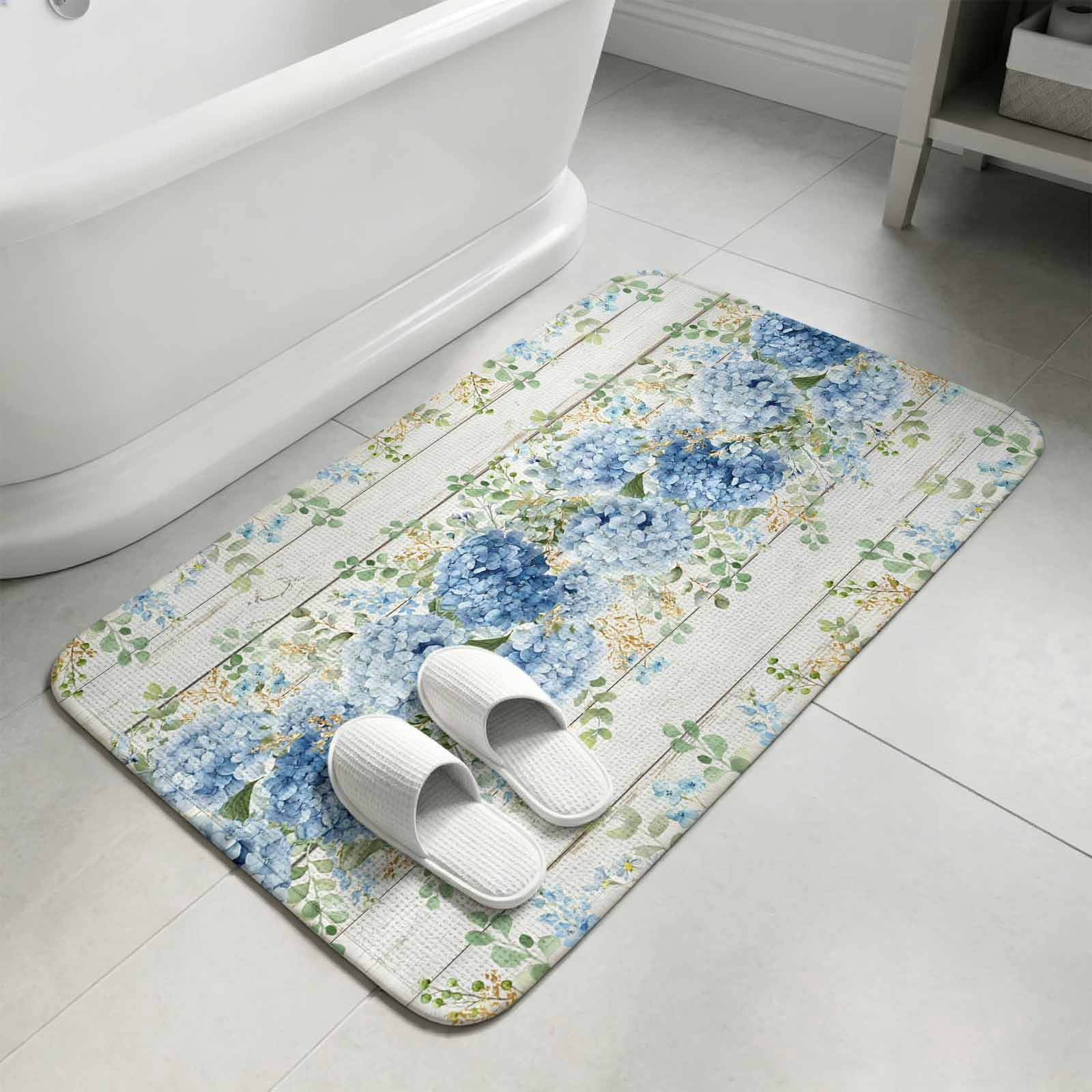 Blue Hydrangeas Bathroom Rugs Non Slip Washable Bath Mat Absorbent ...