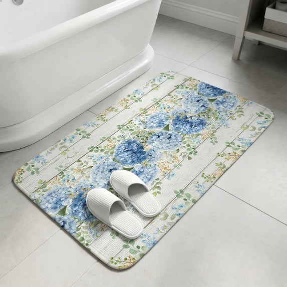Blue Hydrangeas Bathroom Rugs Non Slip Washable Bath Mat Absorbent ...