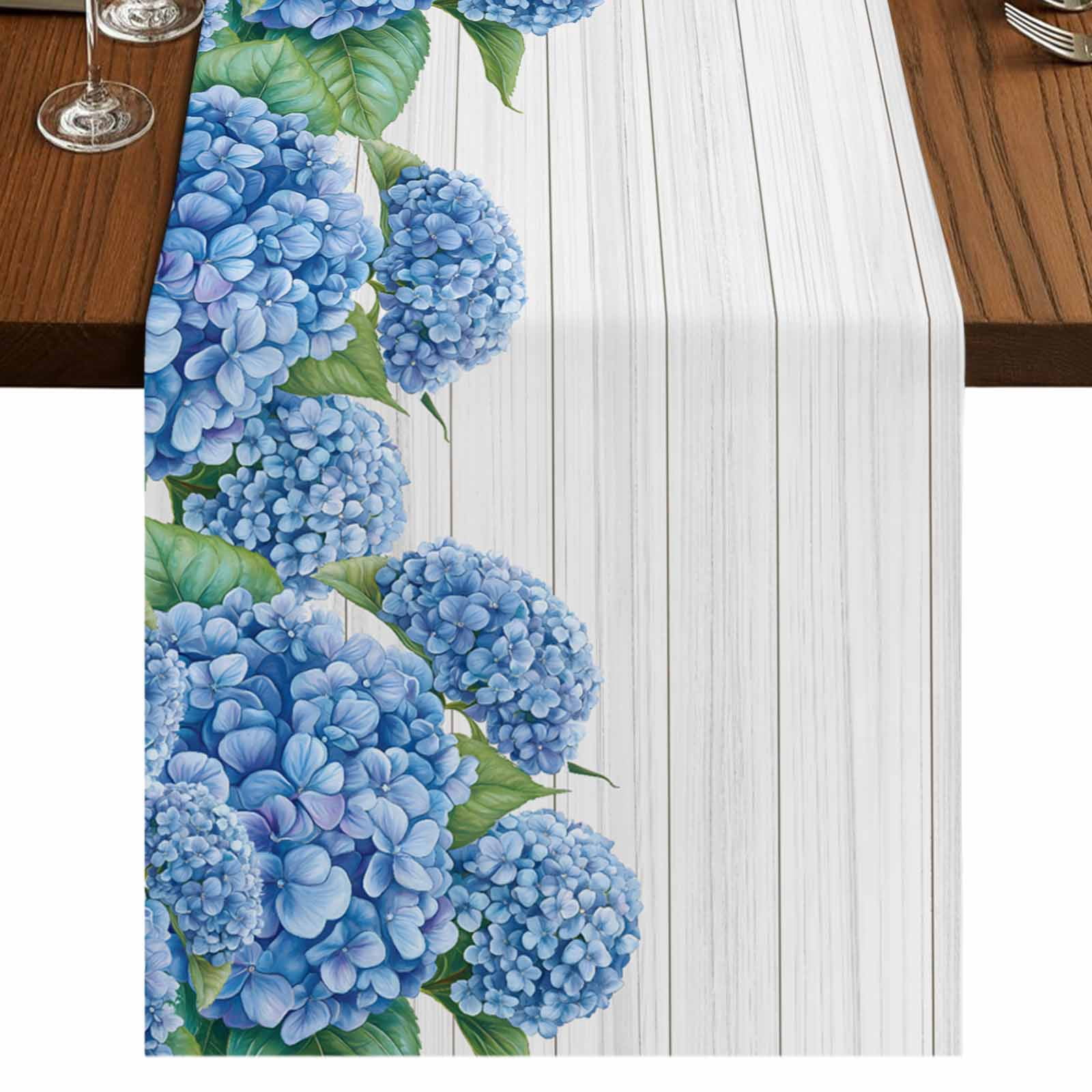 Blue Hydrangeas Floral 48 Inch Table Runner, Spring Summer Flower ...