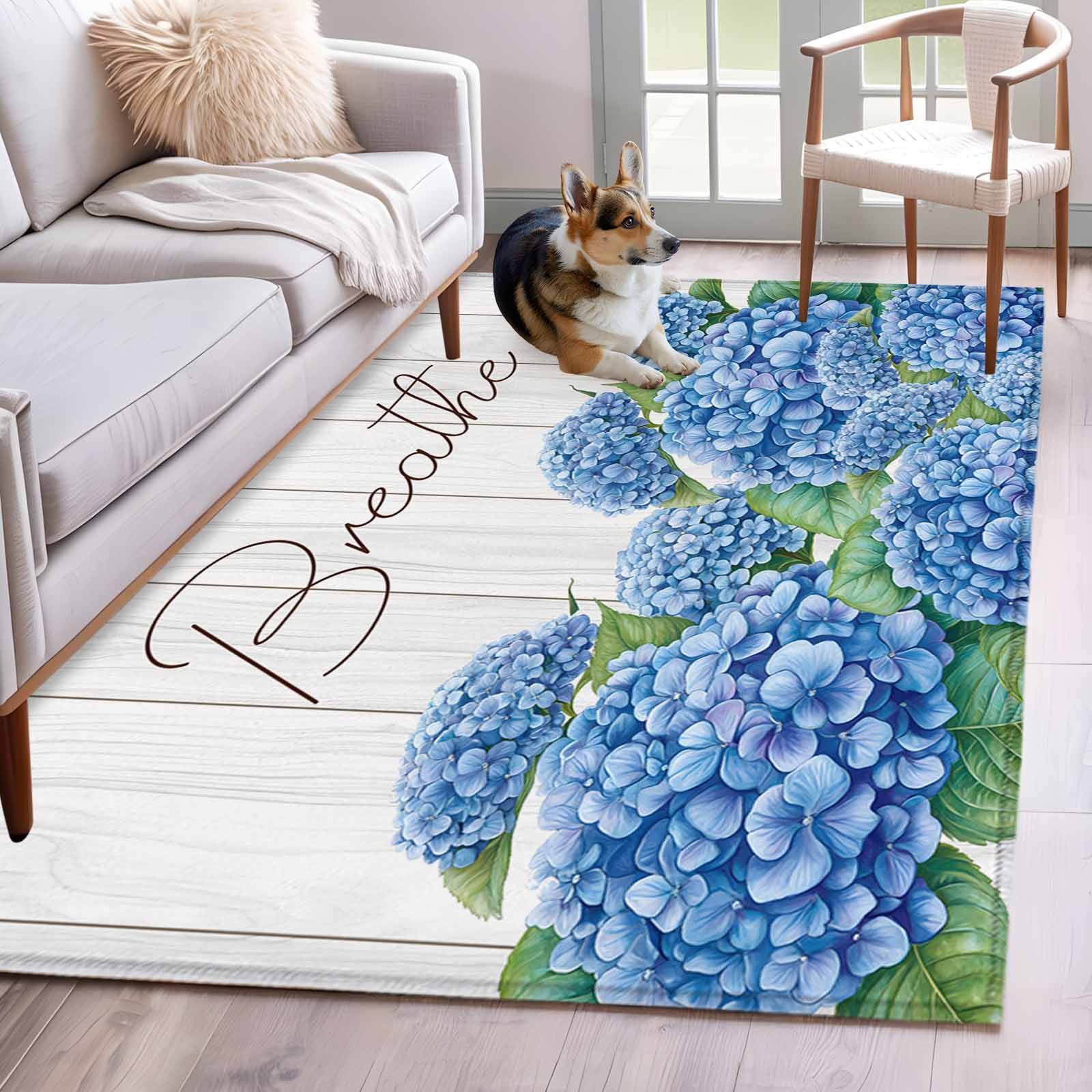 Blue Hydrangeas Floral Area Rug 3x5 Washable Rug Non Slip Spring Summer ...