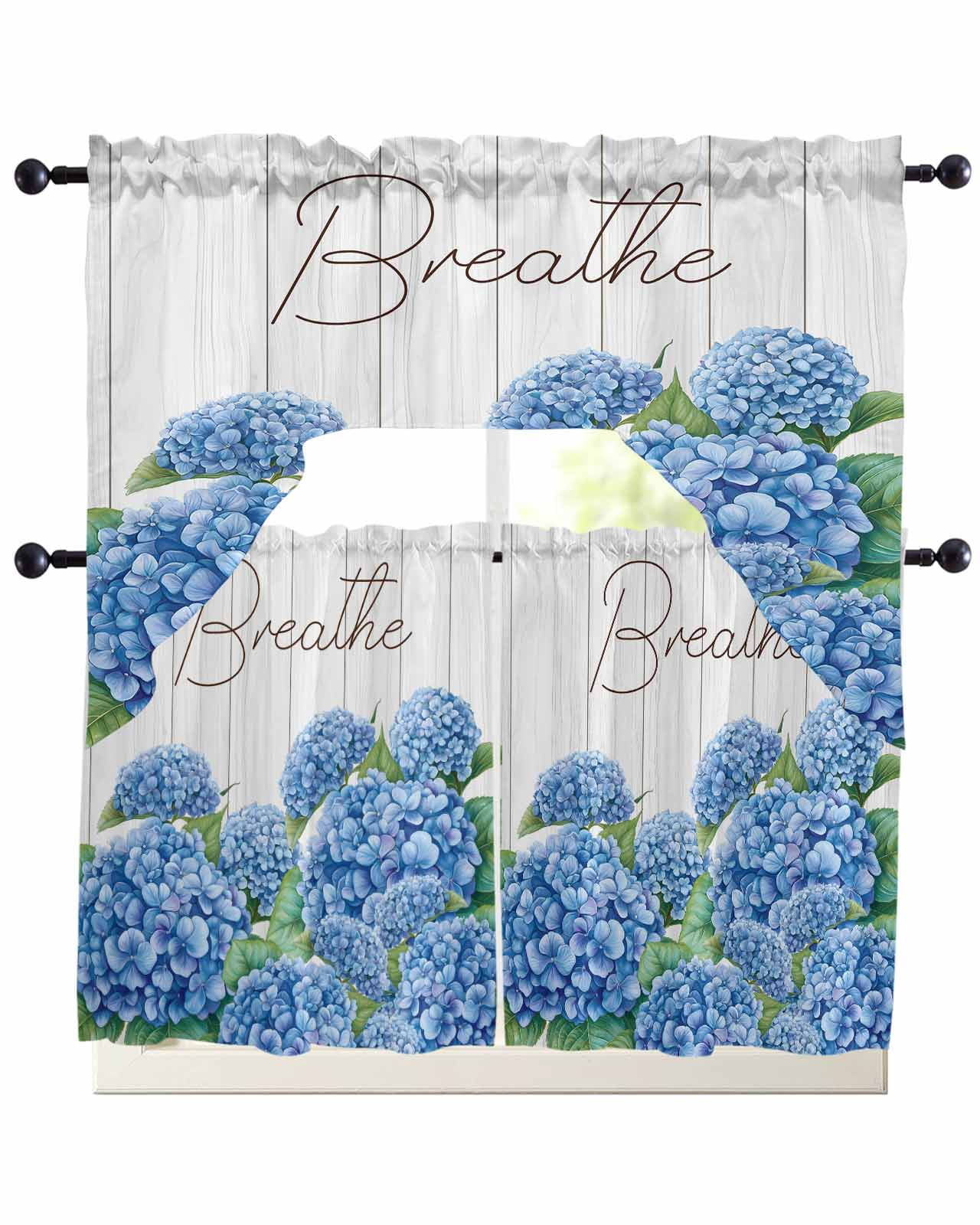 Blue Hydrangeas Floral Kitchen Curtains Swag Valance and Tier Curtains ...
