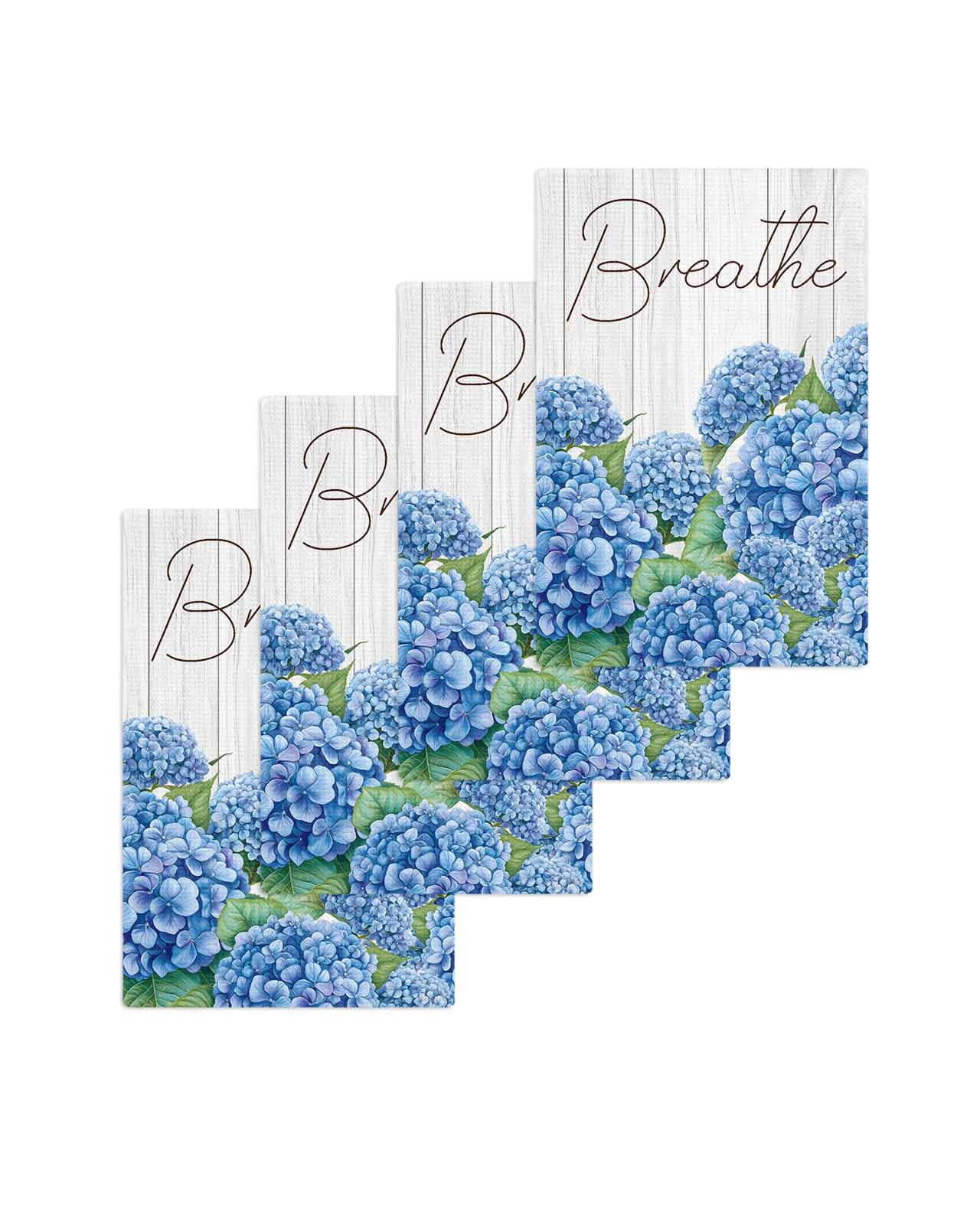 Blue Hydrangeas Floral Kitchen Dish Towels for Drying Dishes Set of 4 ...