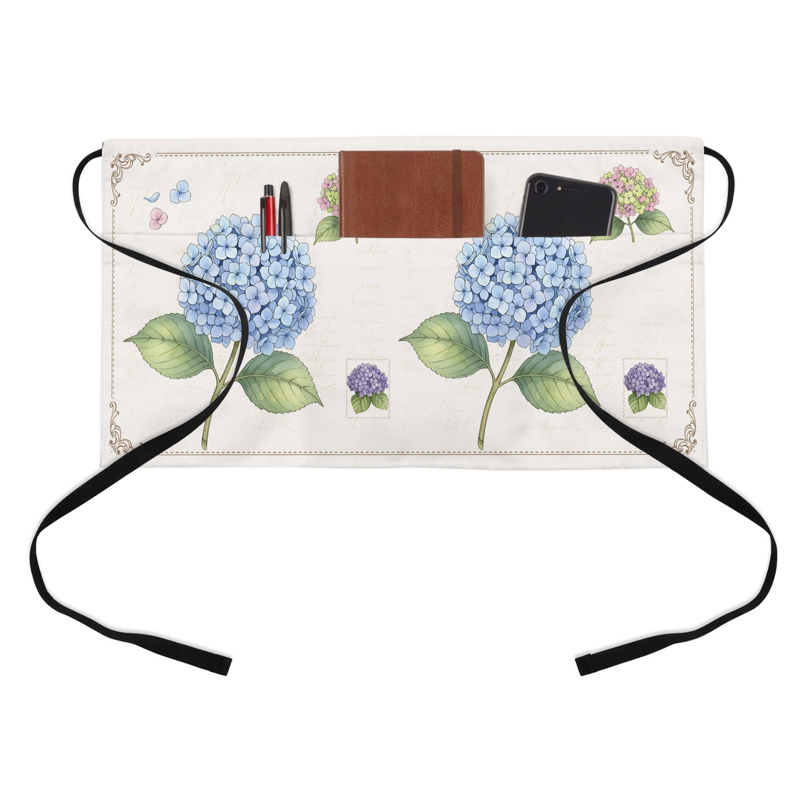 Blue Hydrangeas Half Waist Apron Country Pastoral Watercolor Purple ...