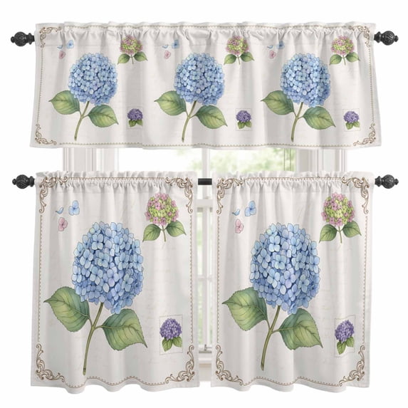 Blue Hydrangeas Kitchen Curtains and Valances Set, Country Pastoral ...
