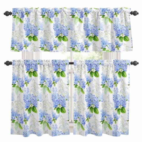 Blue Hydrangeas Kitchen Curtains and Valances Set, Spring Floral Green ...