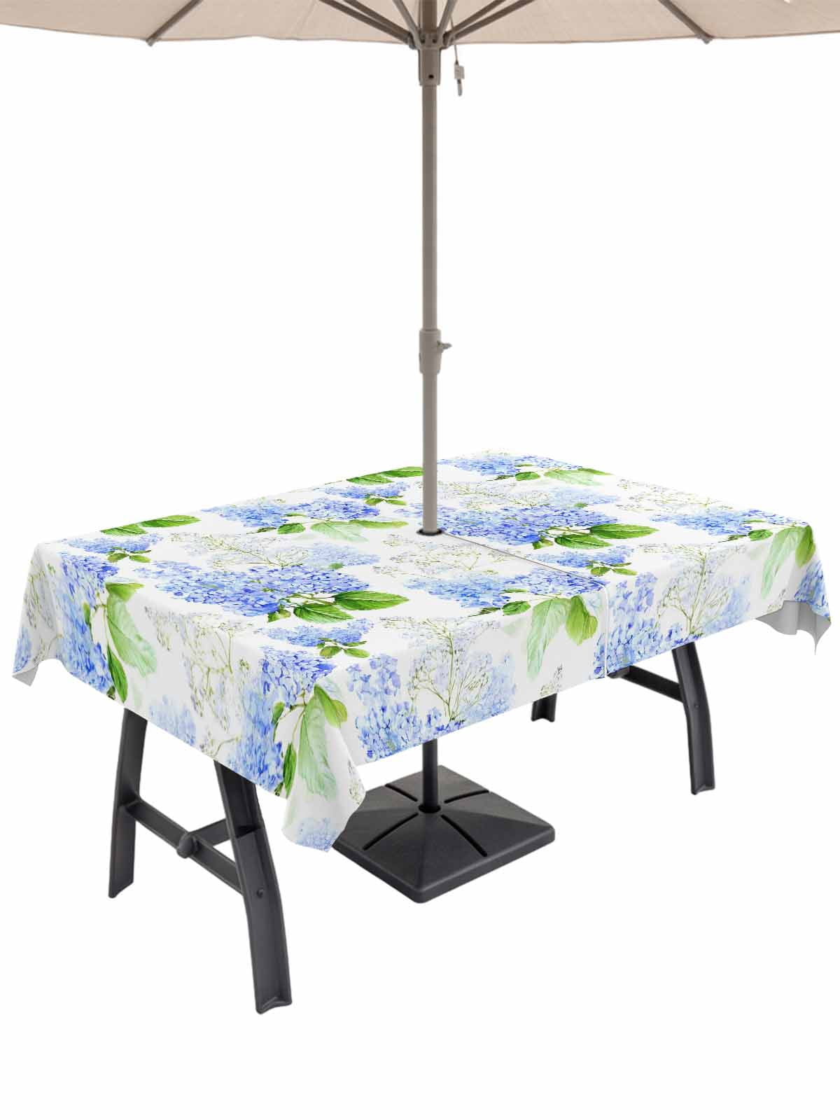 Blue Hydrangeas Rectangle Outdoor Tablecloth with Umbrella Hole Spring ...
