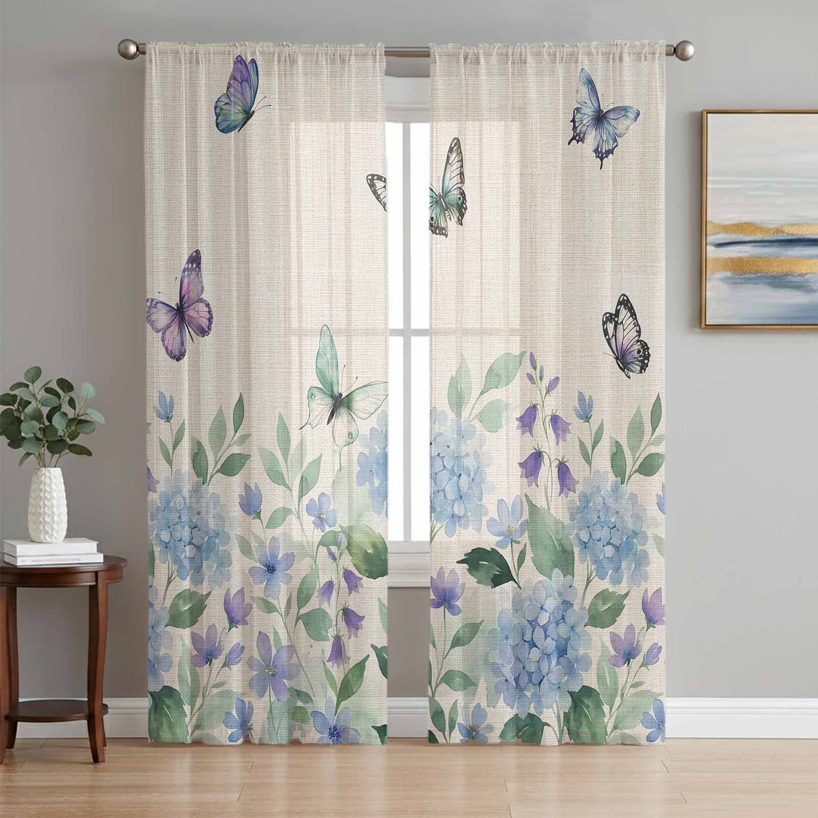 Blue Hydrangeas Sheer Curtains for Living Room Bedroom Spring Rustic ...