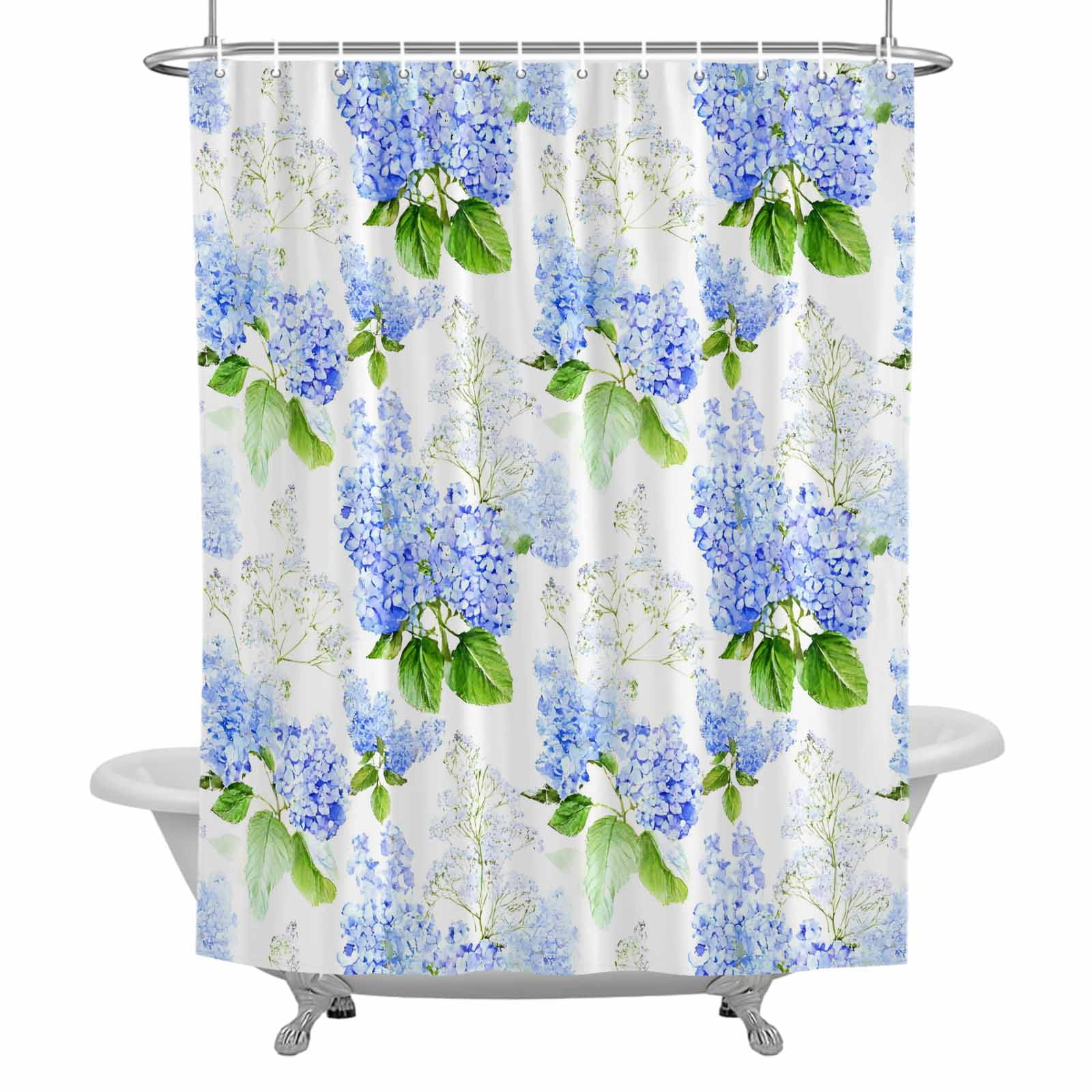 Blue Hydrangeas Shower Curtain for Bathroom, Spring Flower Green Leaves ...
