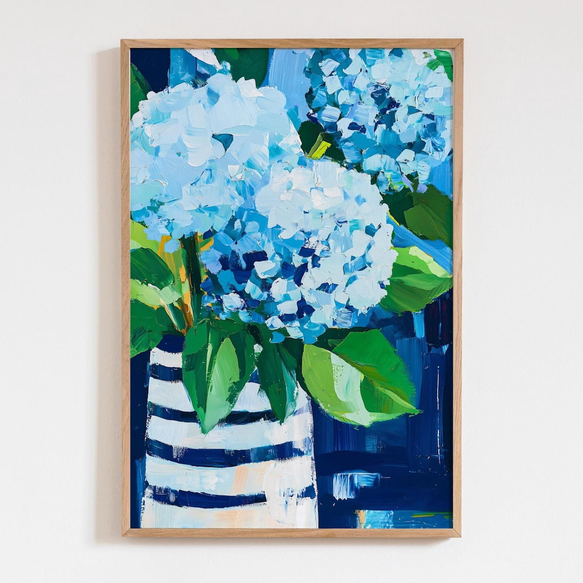 Blue Hydrangeas Striped Vase Floral Brush Stroke Art Unframed Paper ...
