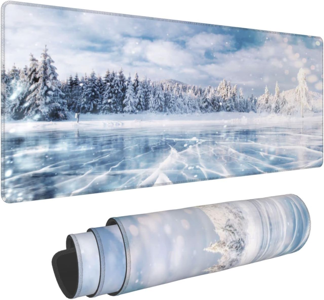 Blue Ice Cracks Winter Landscape Mountains Frozen Lake Pine Trees ...