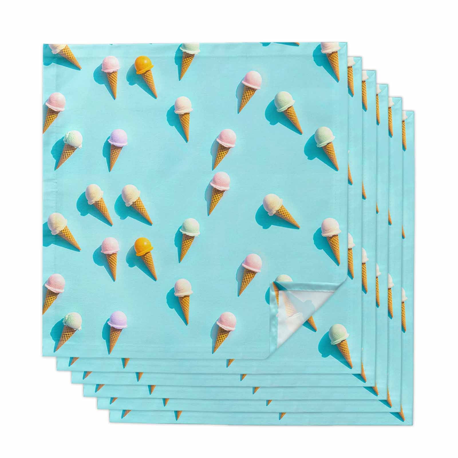 Blue Ice Cream Cloth Napkins, Summer Colorful Ice Cream Washable and ...