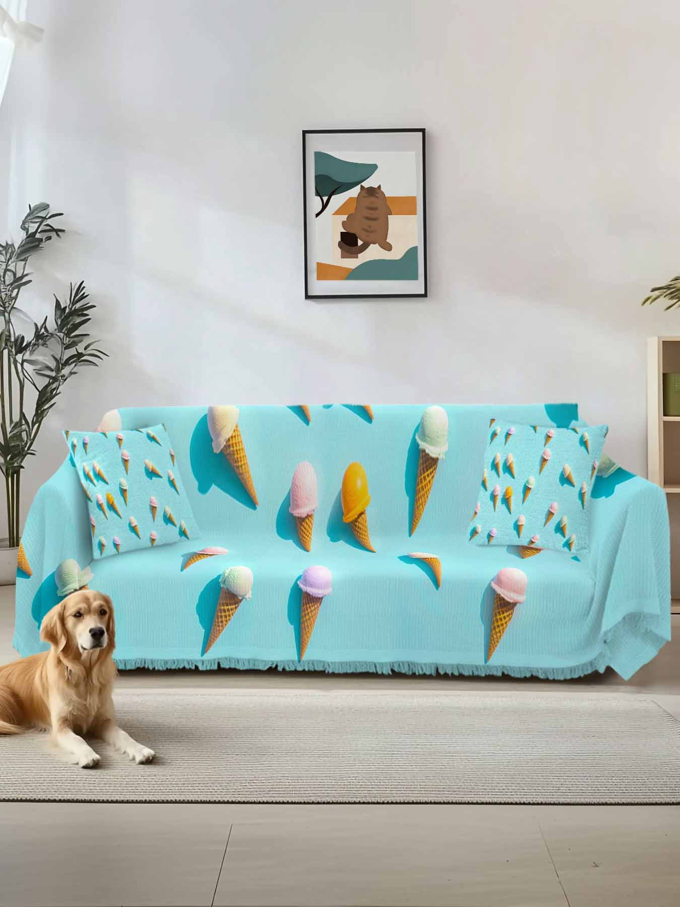 Blue Ice Cream Couch Cover for 2 Cushion Sofa, Summer Colorful Ice ...