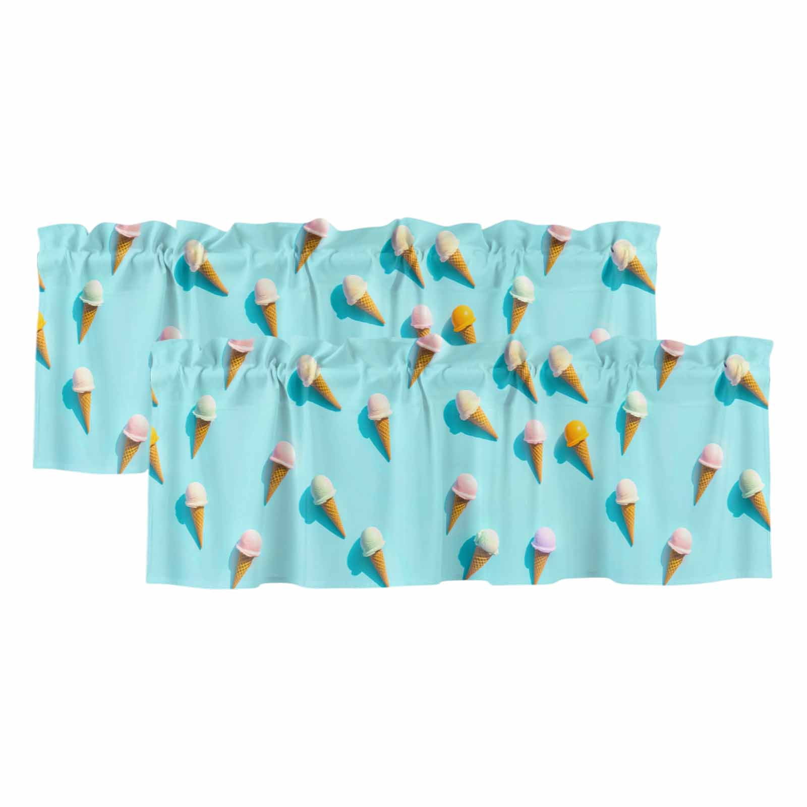 Blue Ice Cream Curtain Valances for Windows, Kitchen Valance Window ...