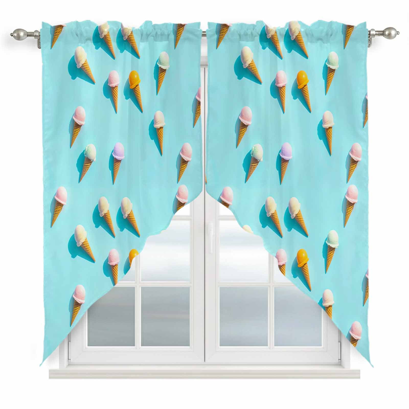 Blue Ice Cream Kitchen Window Curtains, Swag Curtains Valance for ...