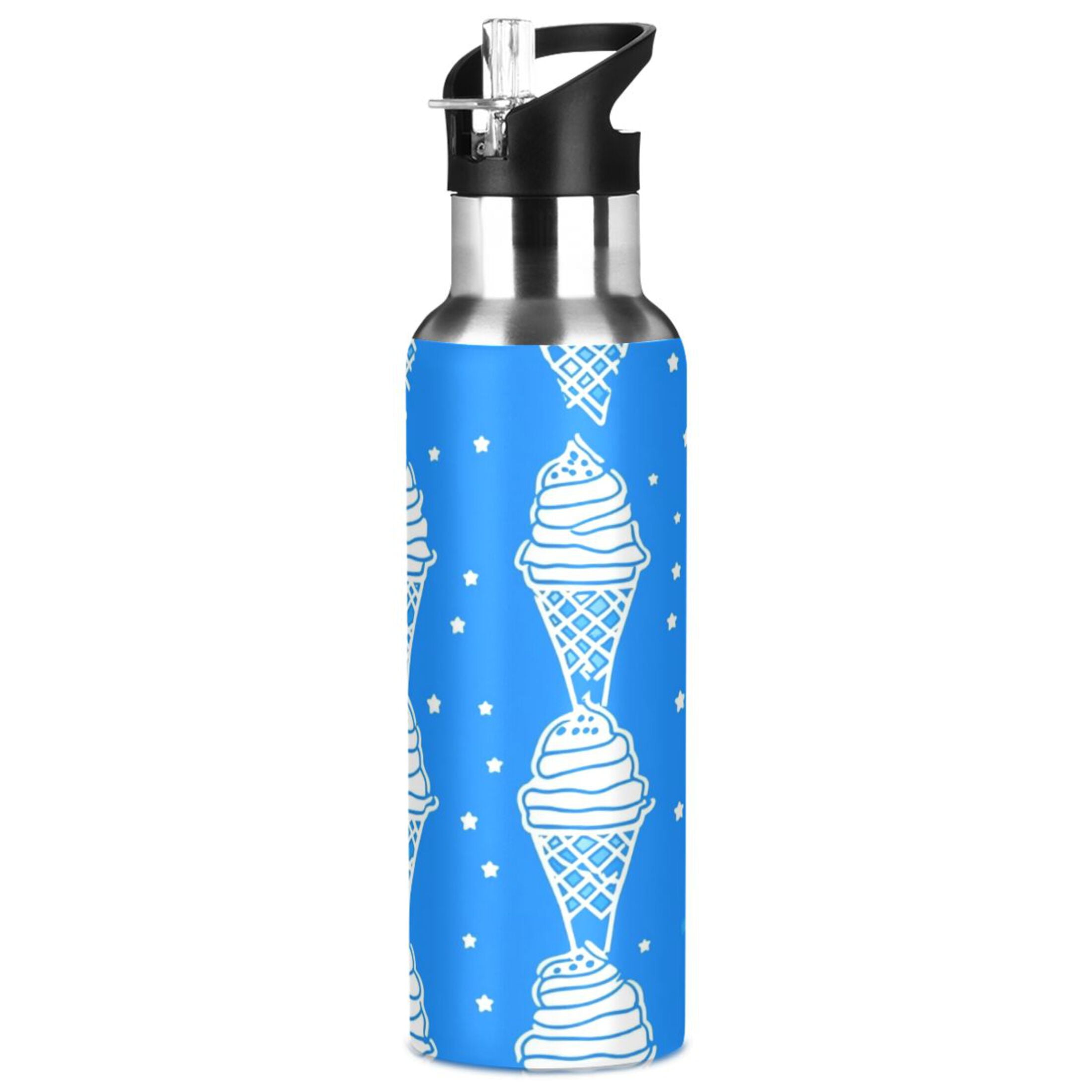 Blue Ice Cream Pattern 1000ml Double Walled Stainless Steel LeakProof ...