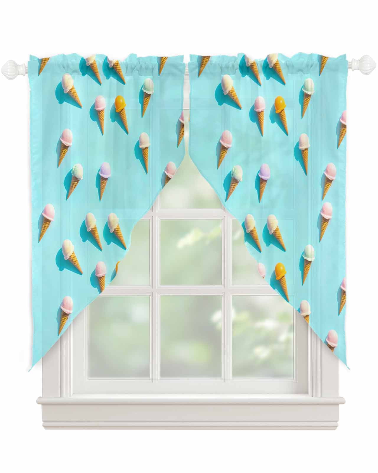 Blue Ice Cream Swag Valances for Windows, Summer Colorful Ice Cream Rod ...