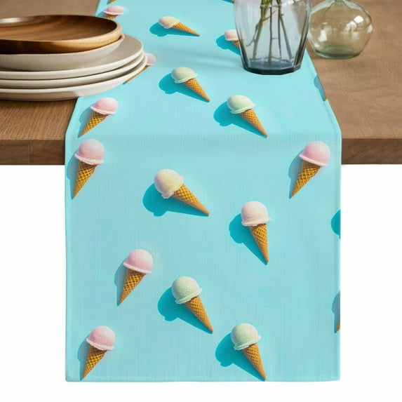 Blue Ice Cream Table Runner, Summer Colorful Ice Cream Washable Cotton ...
