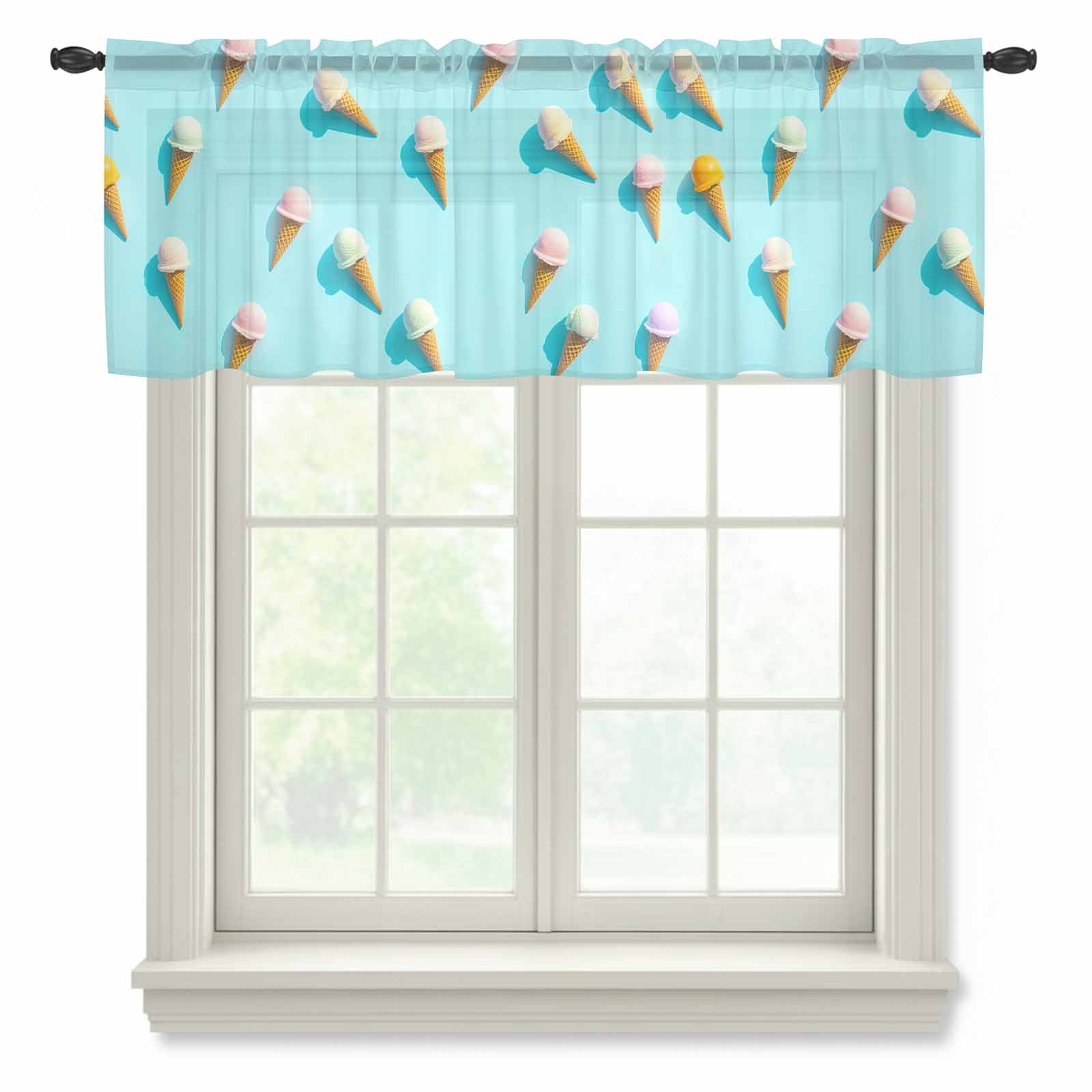Blue Ice Cream Valance Curtains for Kitchen/Living Room/Bathroom ...
