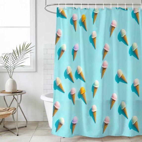 Blue Ice Cream Waterproof Fabric Shower Curtain,Summer Colorful Ice ...
