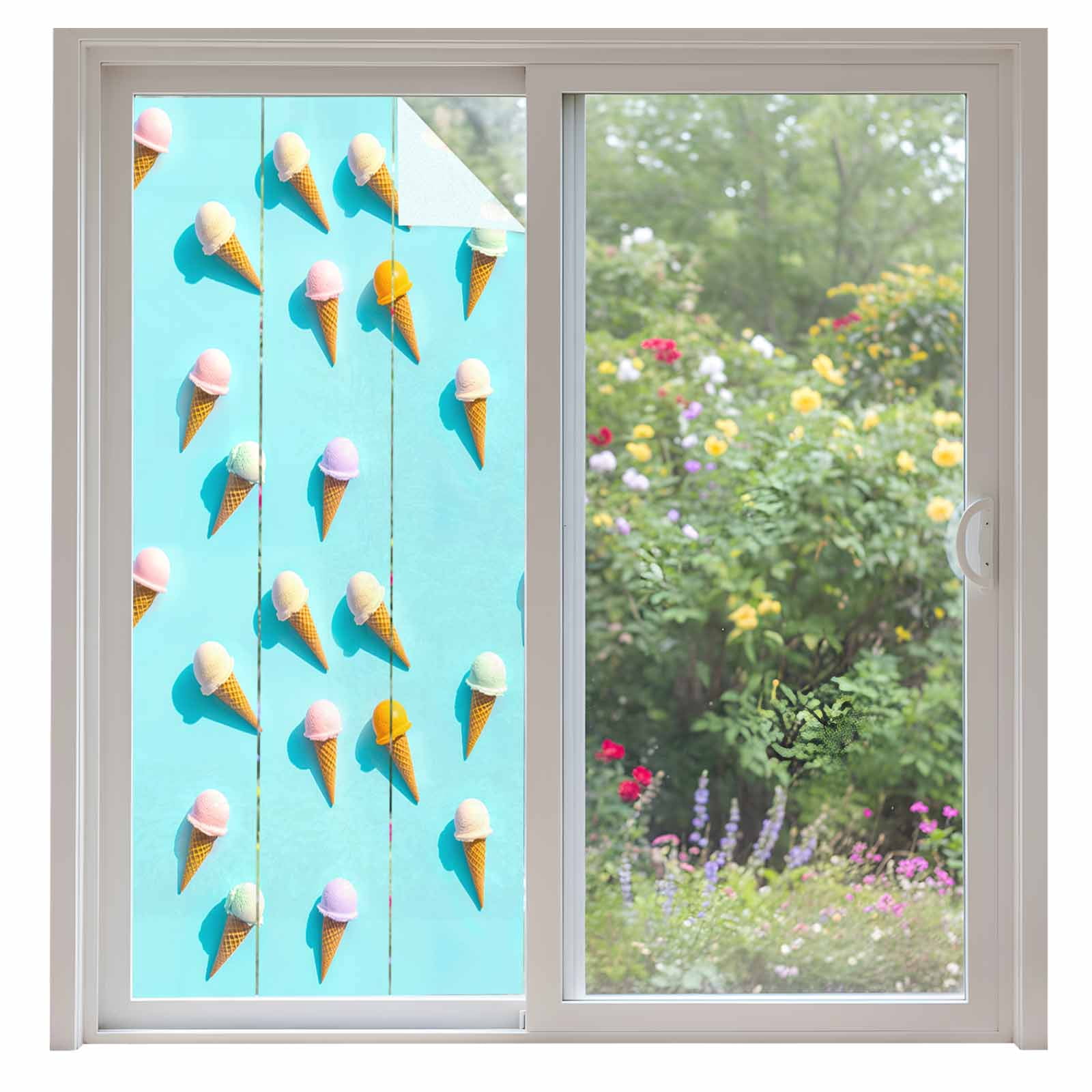 Blue Ice Cream Window Privacy Film, Summer Colorful Ice Cream Static ...