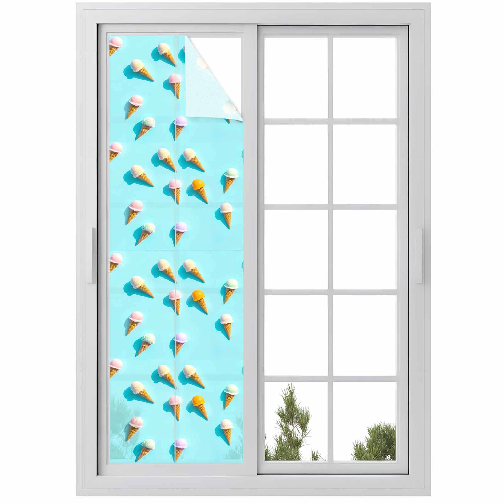 Blue Ice Cream Window Privacy Film, Summer Colorful Ice Cream Static ...