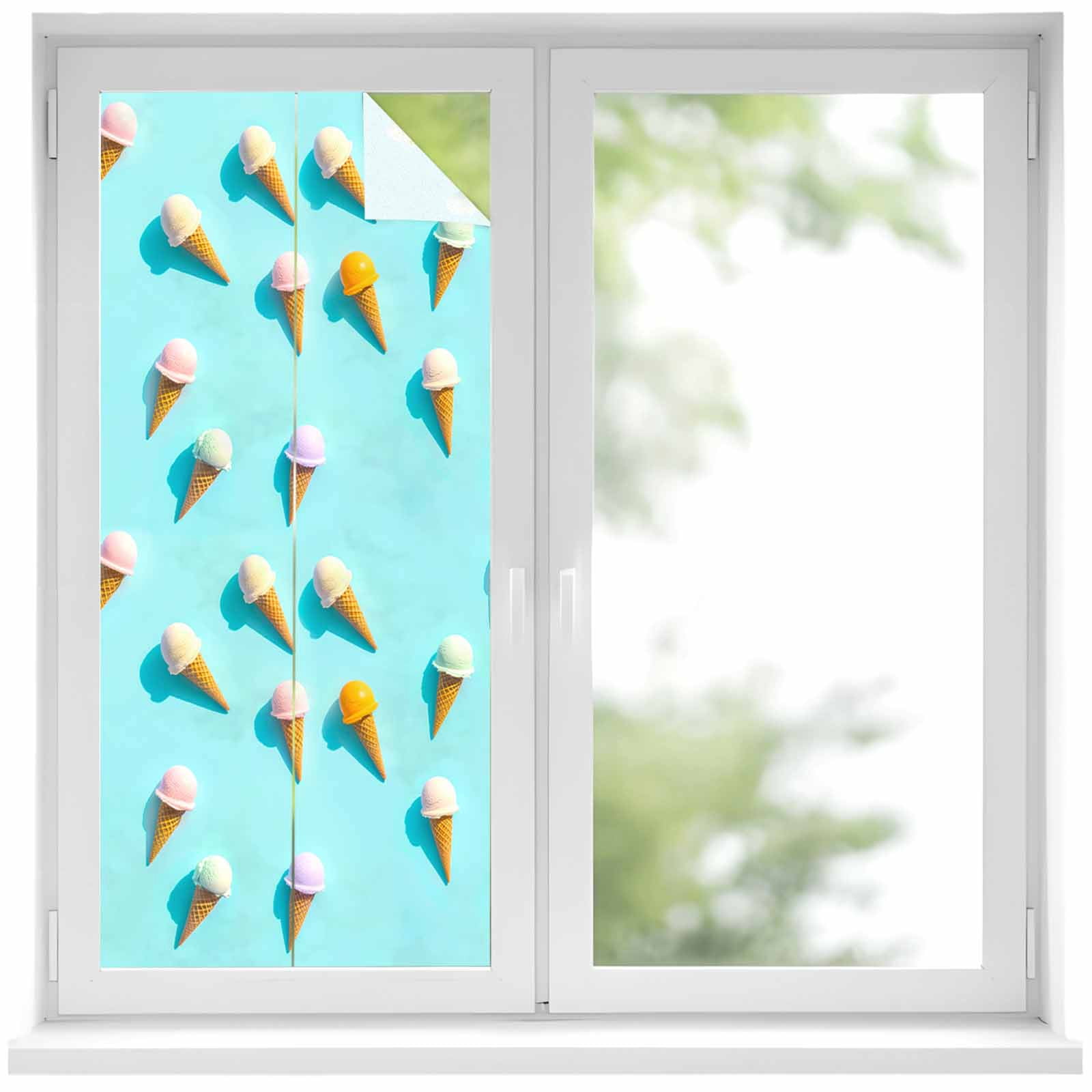 Blue Ice Cream Window Privacy Film, Summer Colorful Ice Cream Static ...