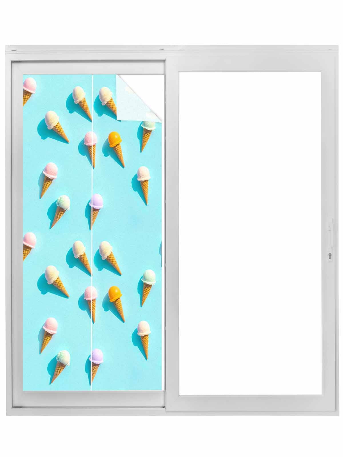 Blue Ice Cream Window Privacy Film, Summer Colorful Ice Cream Static ...