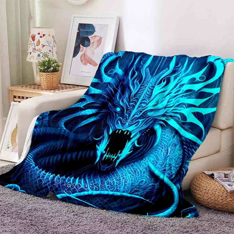Blue Ice Dragon Blanket For Home Lightweight Flannel Throw For Sofa Bed Travel Camping ...