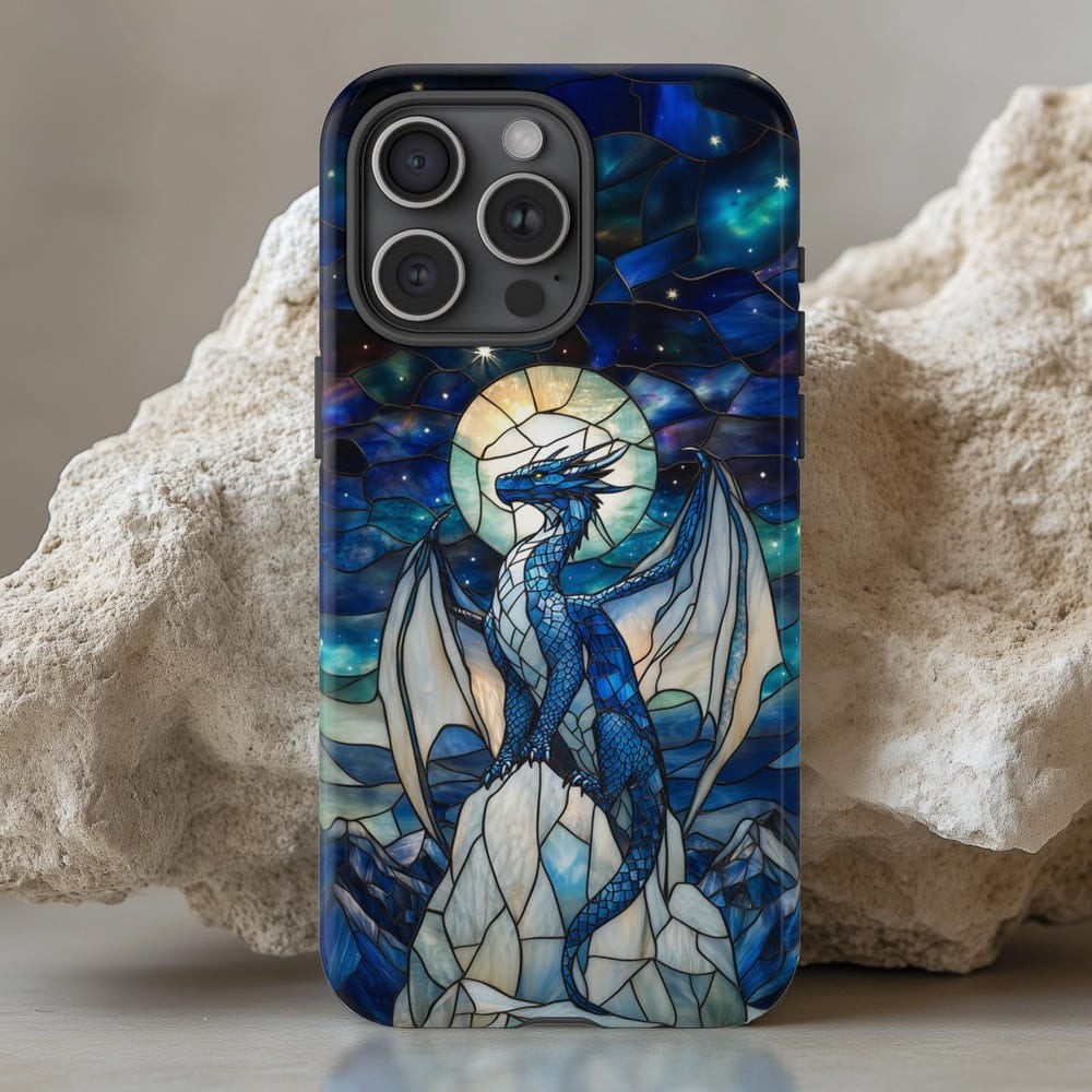 Blue Ice Dragon Starry Night Stained Glass Phone Case with iPhone 17 to ...