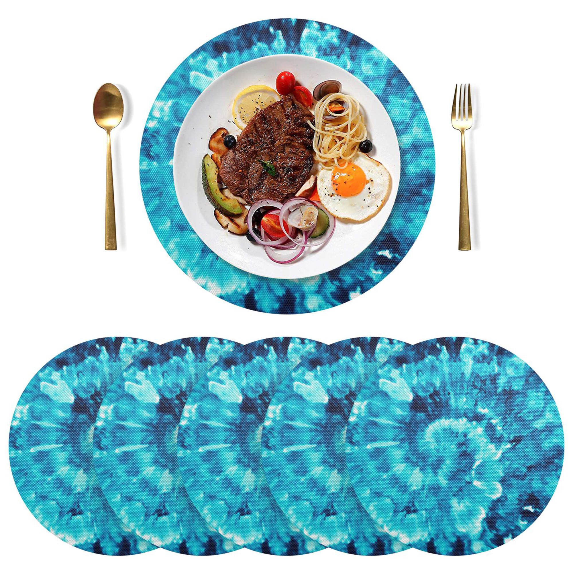 Blue Indigo Aztec Painted Round Plate Mats Non-Slip Place Mat Washable ...