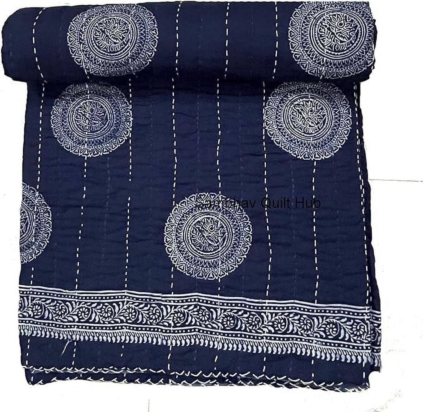 Blue Indigo Print Cotton Handmade Handblock Quilted Blanket Indian ...