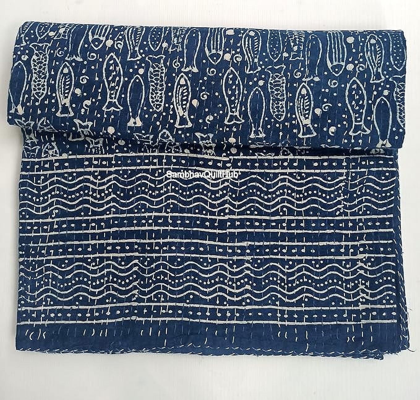 Blue Indigo Print Cotton Handmade Handblock Quilted Blanket Indian ...