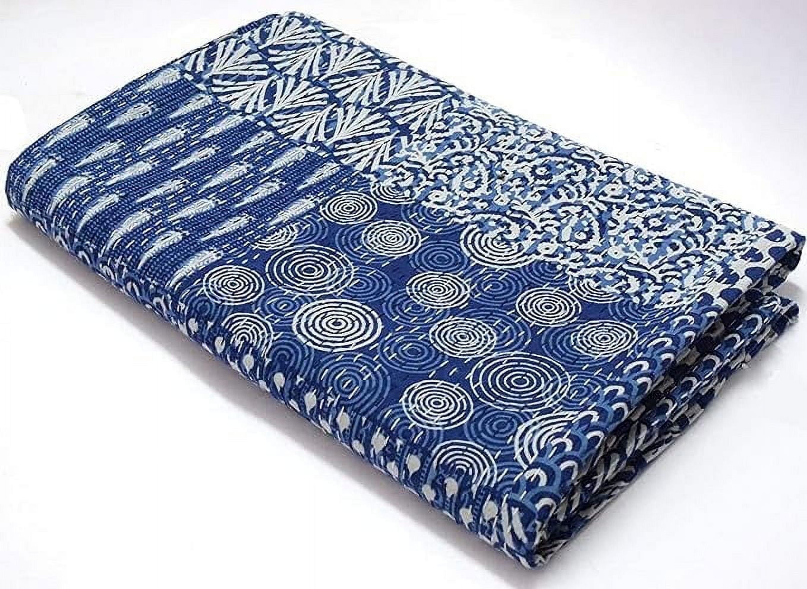 Blue Indigo Print Cotton Handmade Handblock Quilted Blanket Indian ...