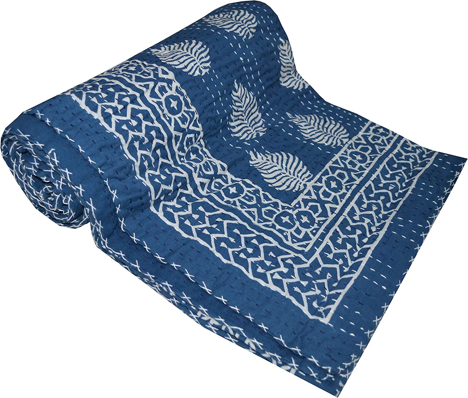 Blue Indigo Print Cotton Handmade Handblock Quilted Blanket Indian ...